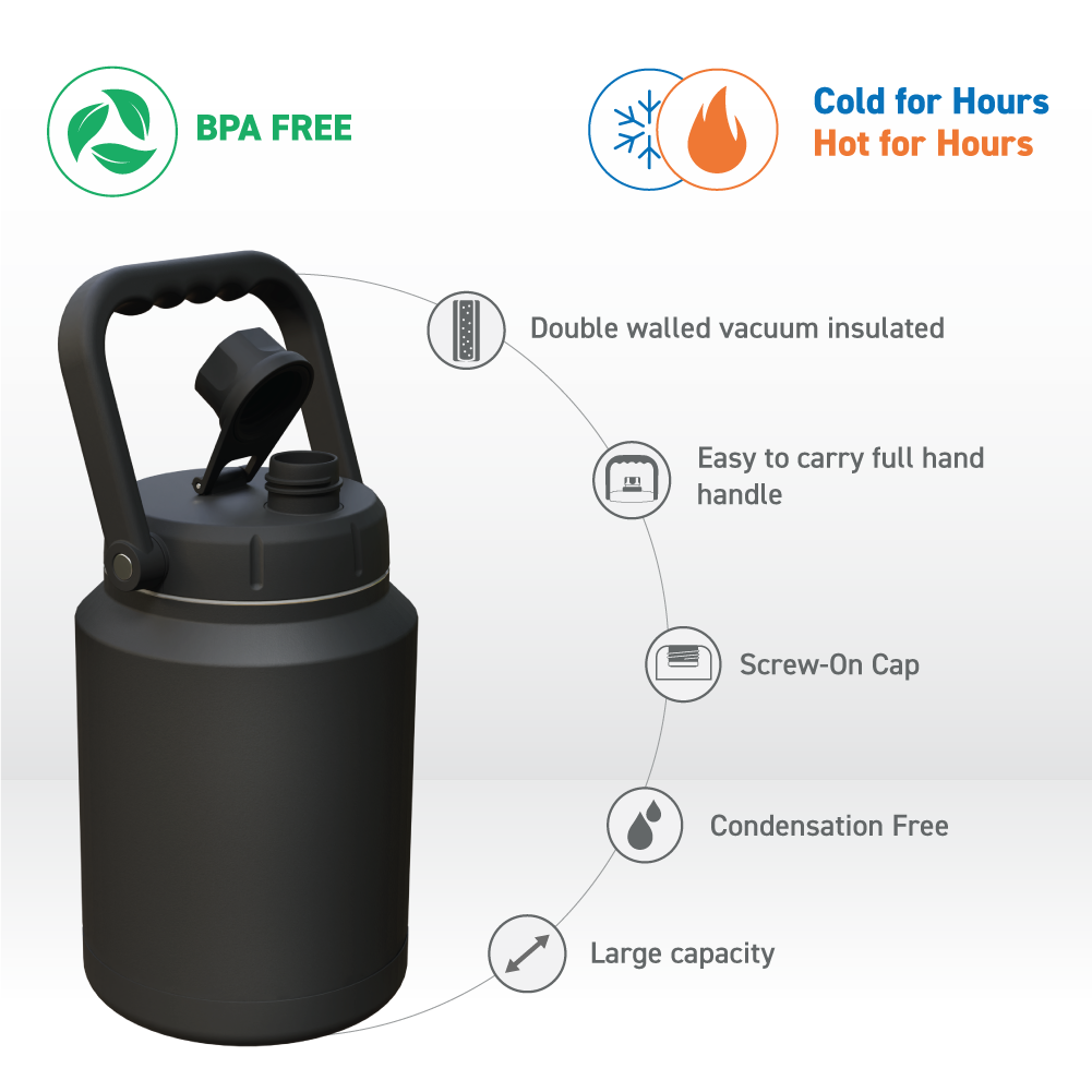 Mighty Jug - Insulated Half Gallon Black Water Jug | ASOBU – ASOBU®