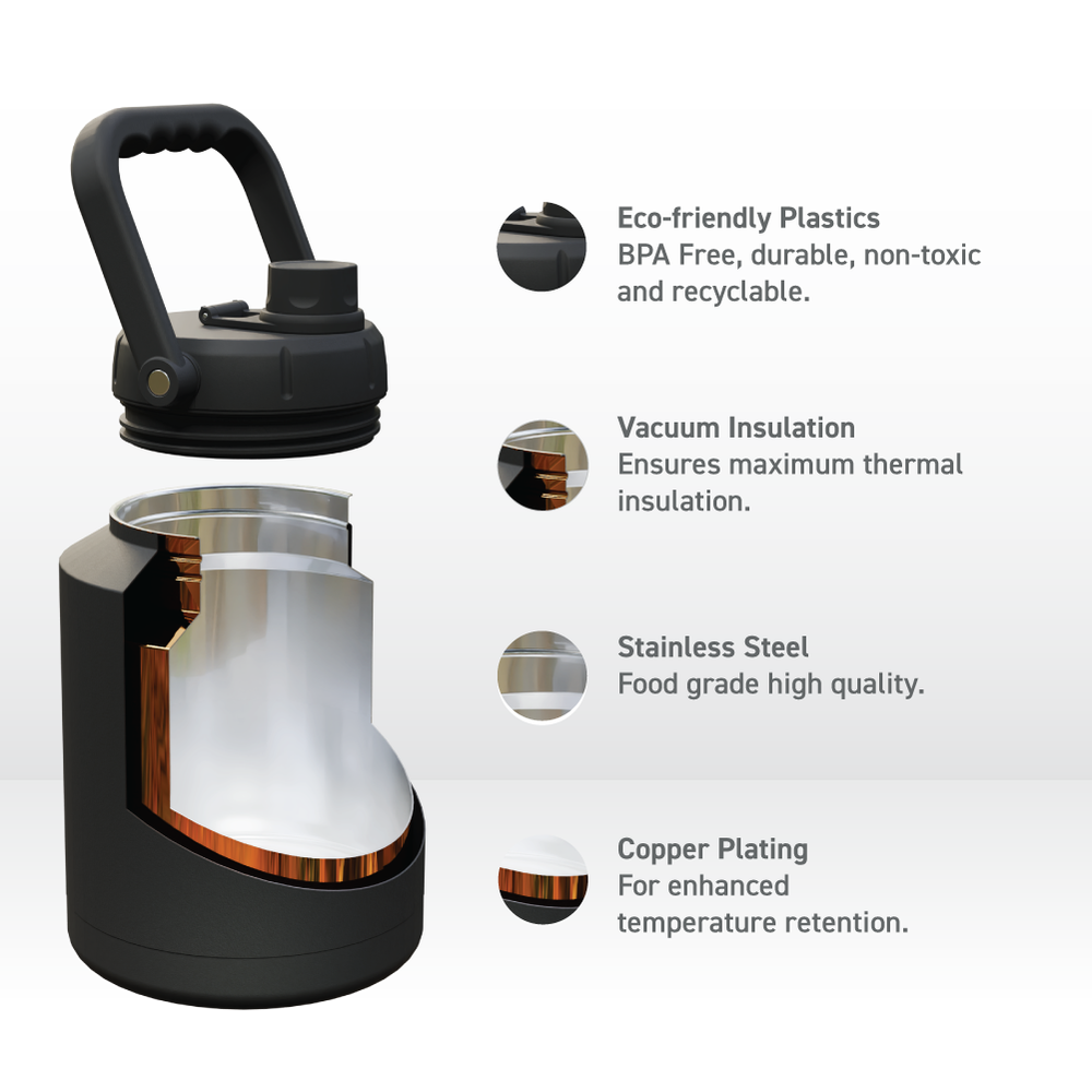 Mighty Jug - Insulated Half Gallon Black Water Jug | ASOBU