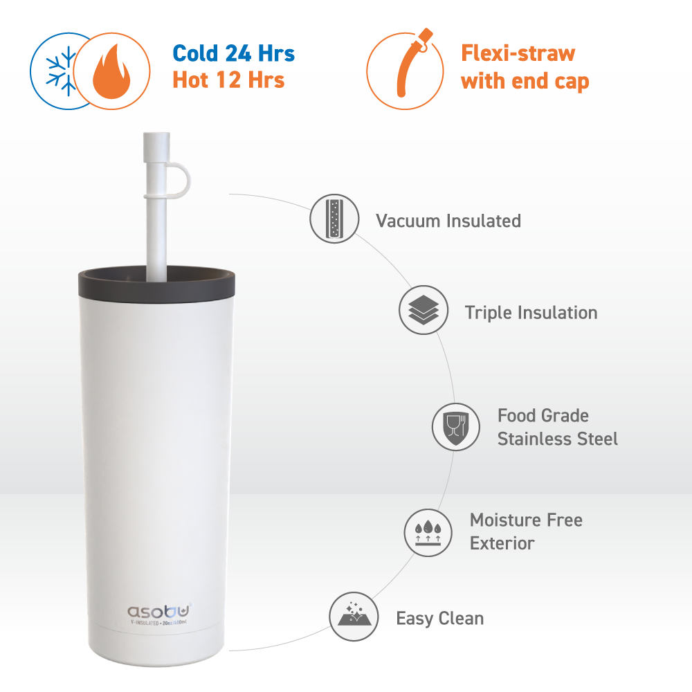 White Super Sippy - Insulated Sipper Cup With Straw | ASOBU – ASOBU®